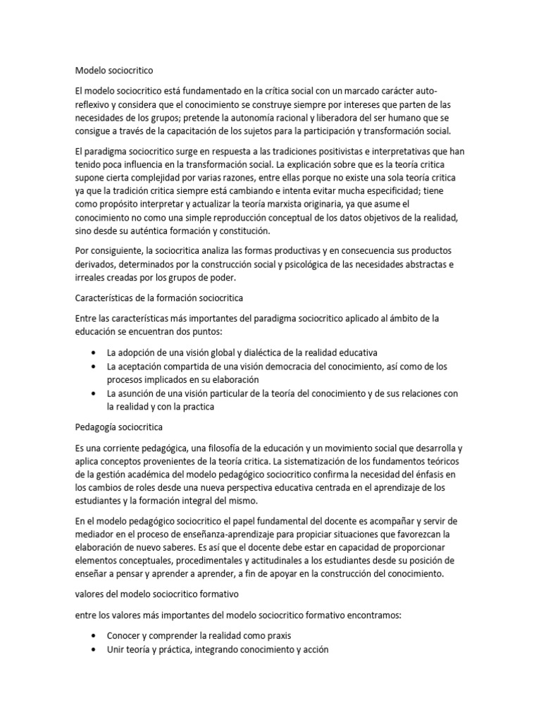 Modelo Sociocritico | PDF | La teoría crítica | Teoría