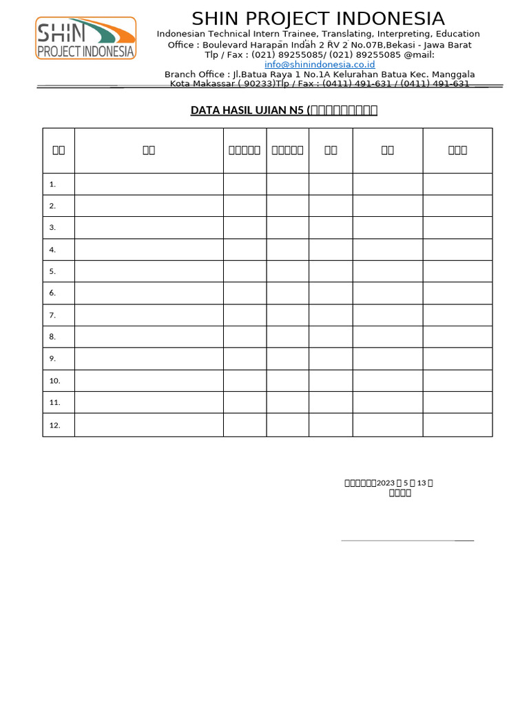 DATA HASIL UJIAN N5 | PDF