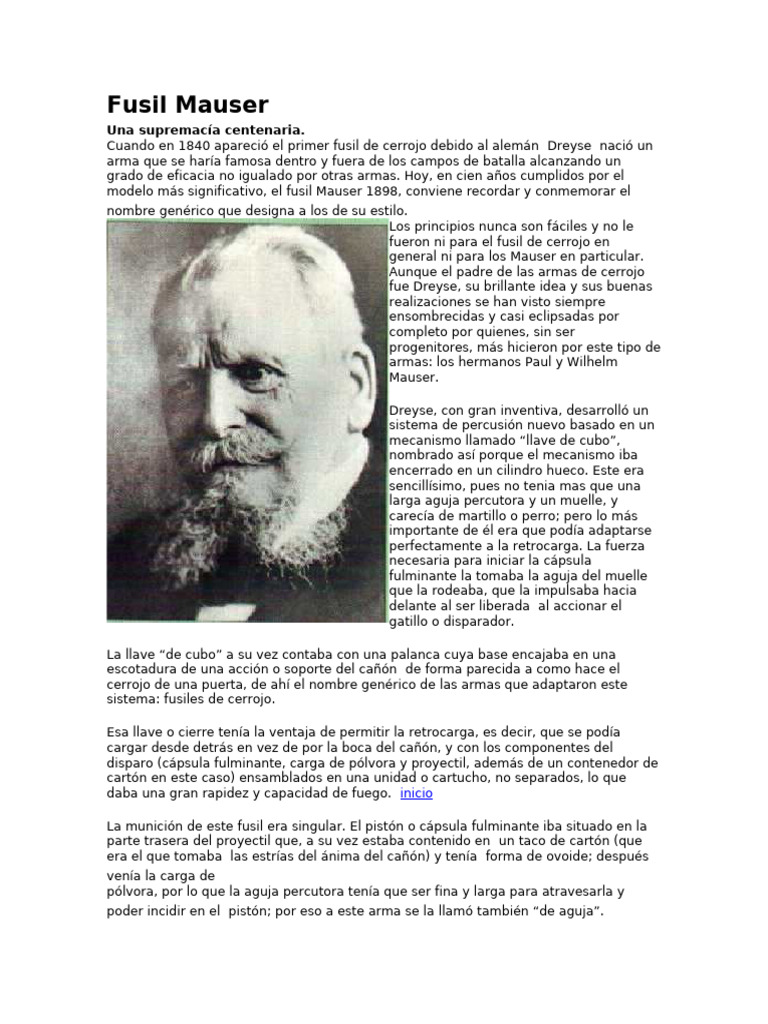 Evolución del Fusil Mauser 1898 | PDF | Armas de fuego | Munición