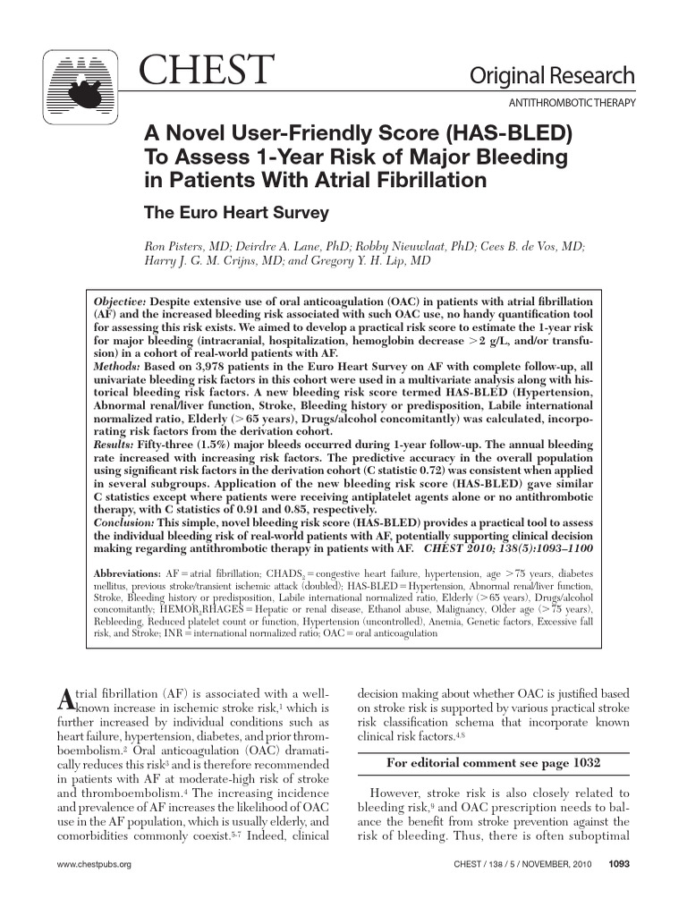 HAS-BLED Score for Major Bleeding Risk | PDF | Stroke | Diseases And ...