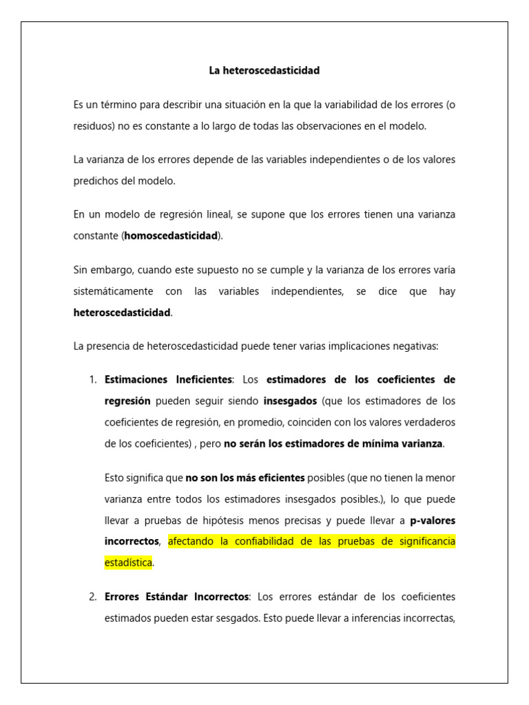 La Heteroscedasticidad | PDF | Análisis de regresión | Regresión lineal