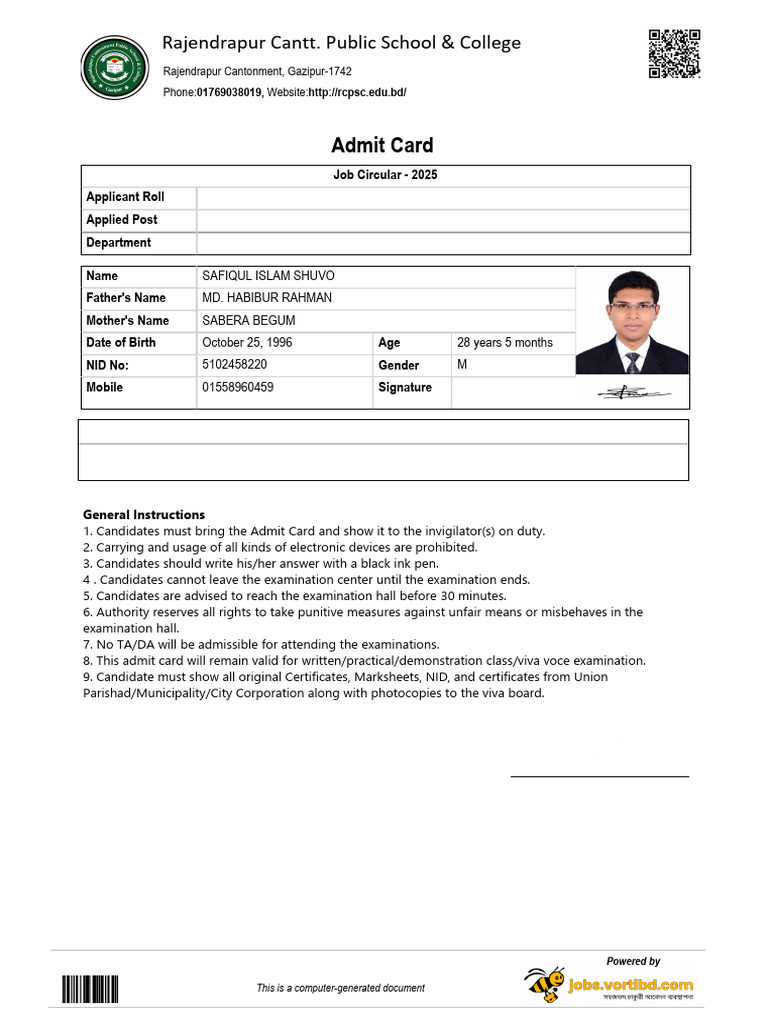 Admit Card | PDF