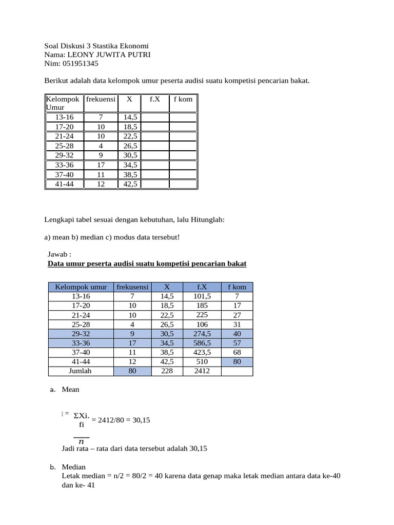 Soal Diskusi 3 Stastika Ekonomi Leony Juwita Putri | PDF