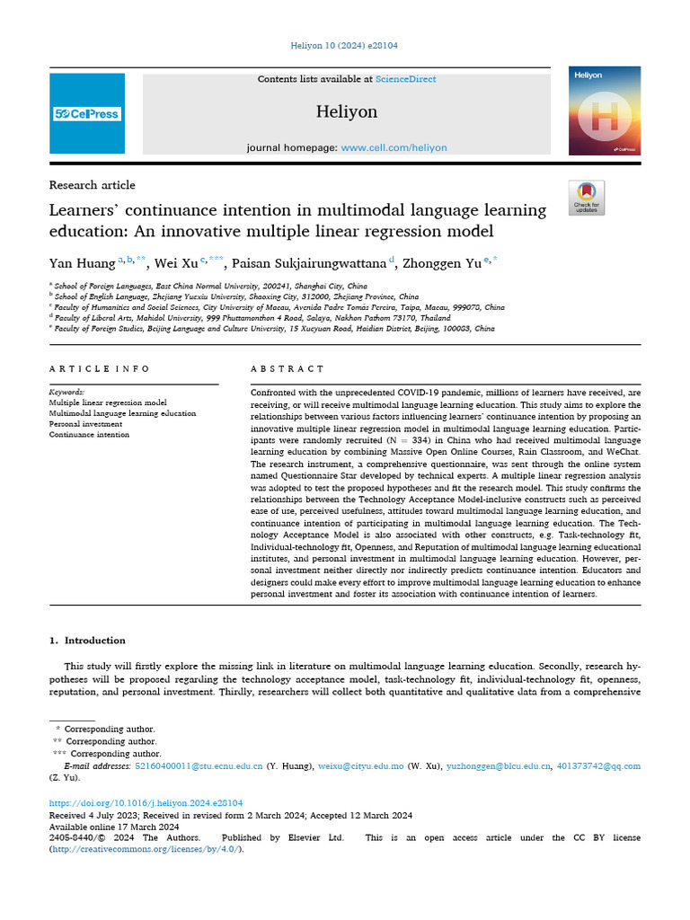 Learners' Continuance Intention in Multimodal Language Learning | PDF ...