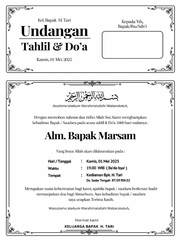 Undangan Tahlil 1000 Hari | PDF