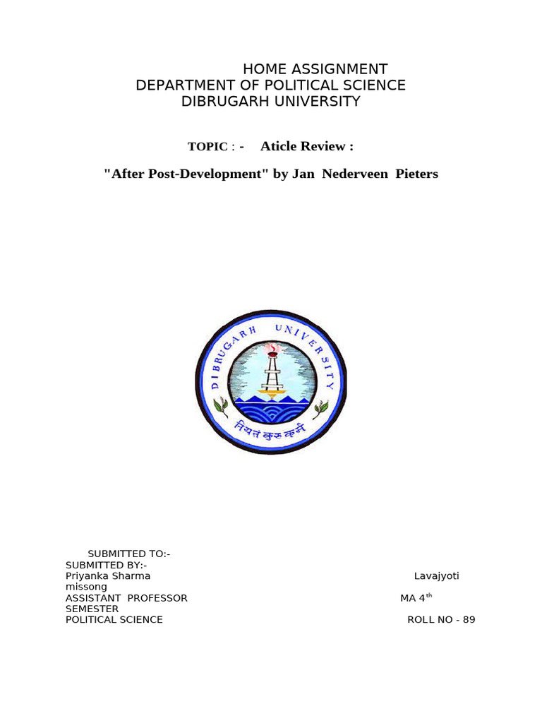 Aticle Review: "After Post-Development" by Jan Nederveen Pieters | PDF