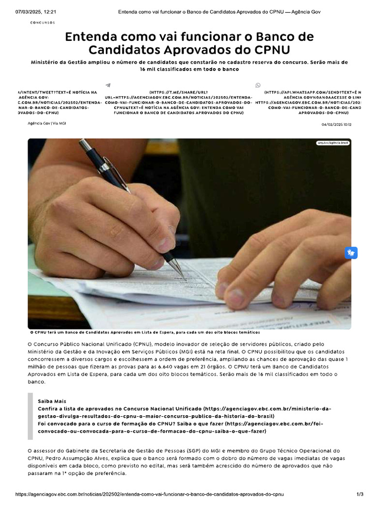 CNU - Como Funciona o Cadastro Reserva | PDF