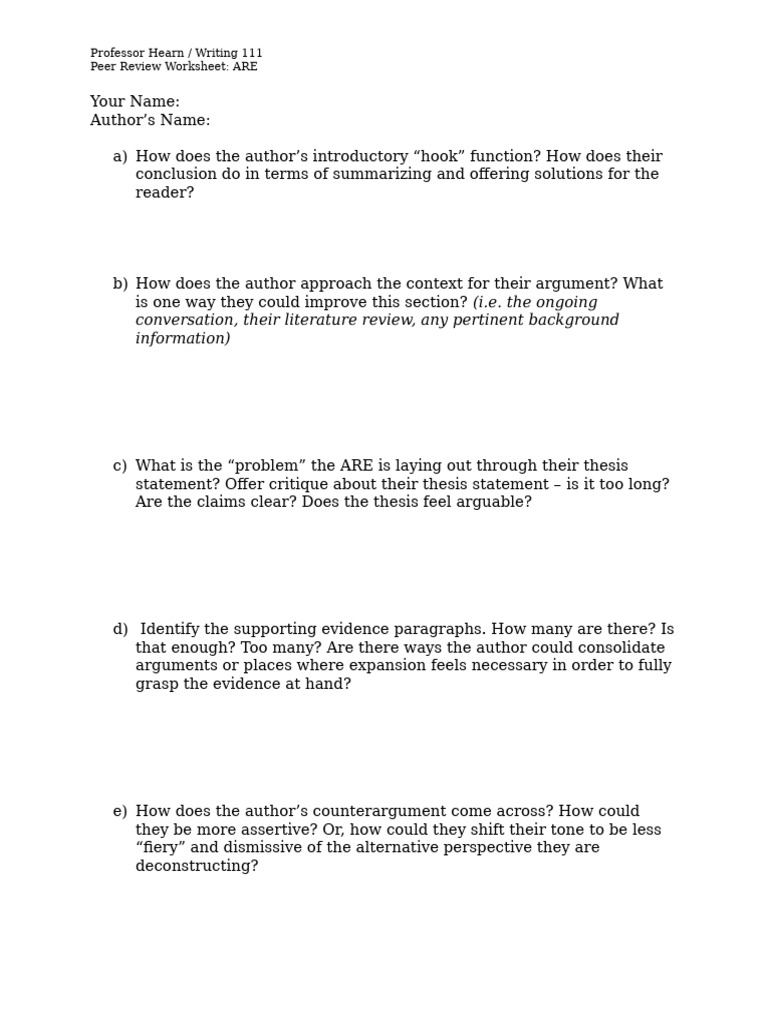 ARE Roadmap Worksheet (For Peer Review) | PDF