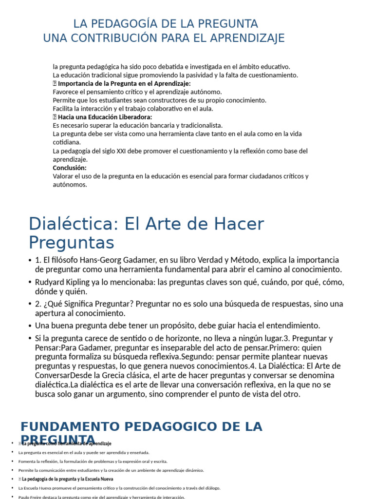 La Pedagogía de La Pregunta | PDF | Enseñando | Pensamiento