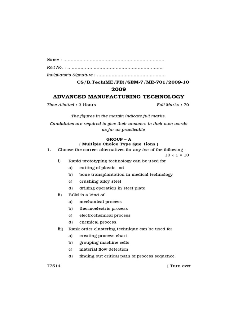 Advanced Manufacturing Technology Exam | PDF | Machining | Secondary ...