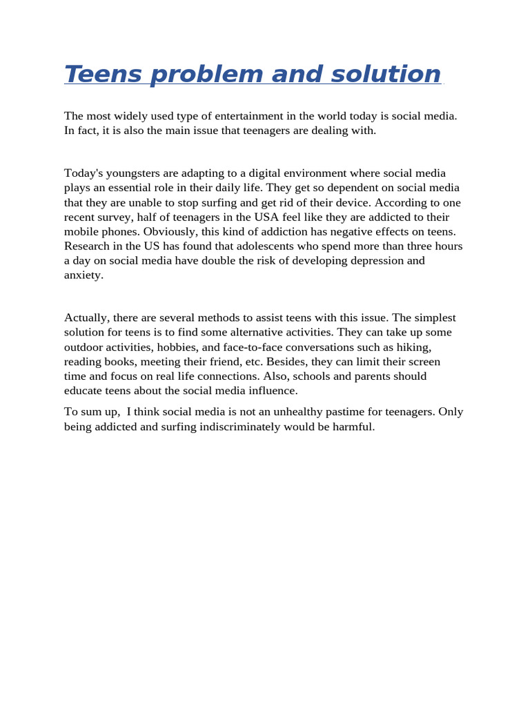 Teens Problem and Solution | PDF