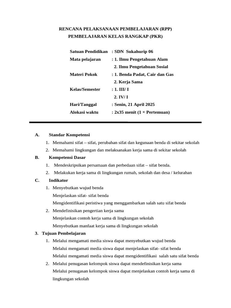 Contoh RPP Pembelajaran Kelas Rangkap 22 | PDF