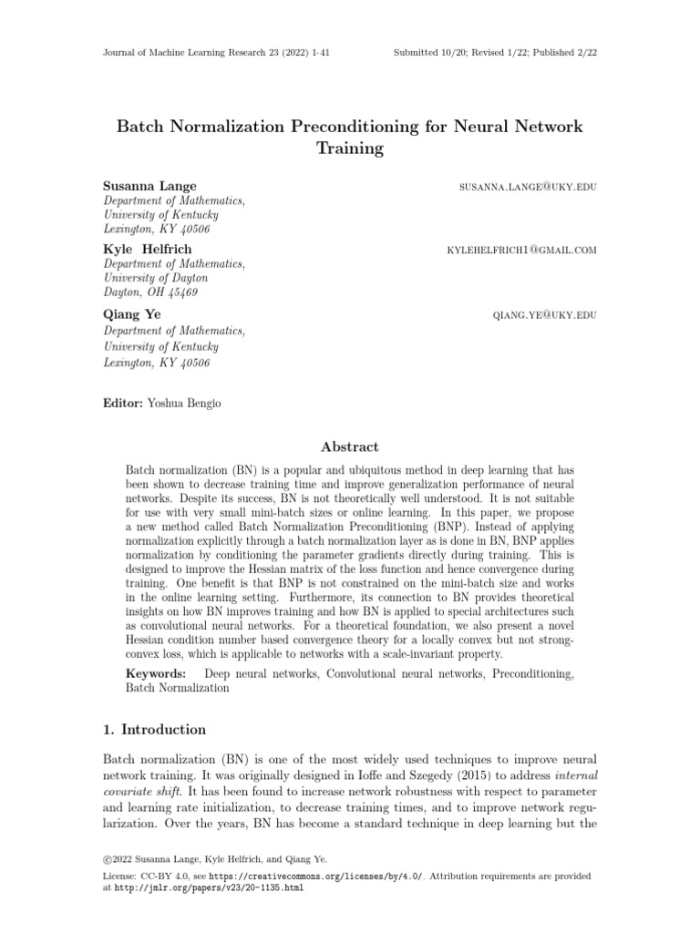 Batch Normalization Preconditioning For Neural Network Training | PDF | Matrix (Mathematics ...