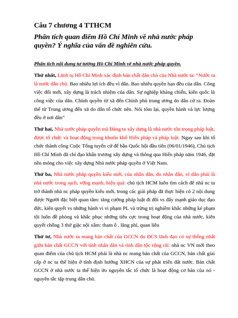 Câu 7 Chương 4 TTHCM | PDF