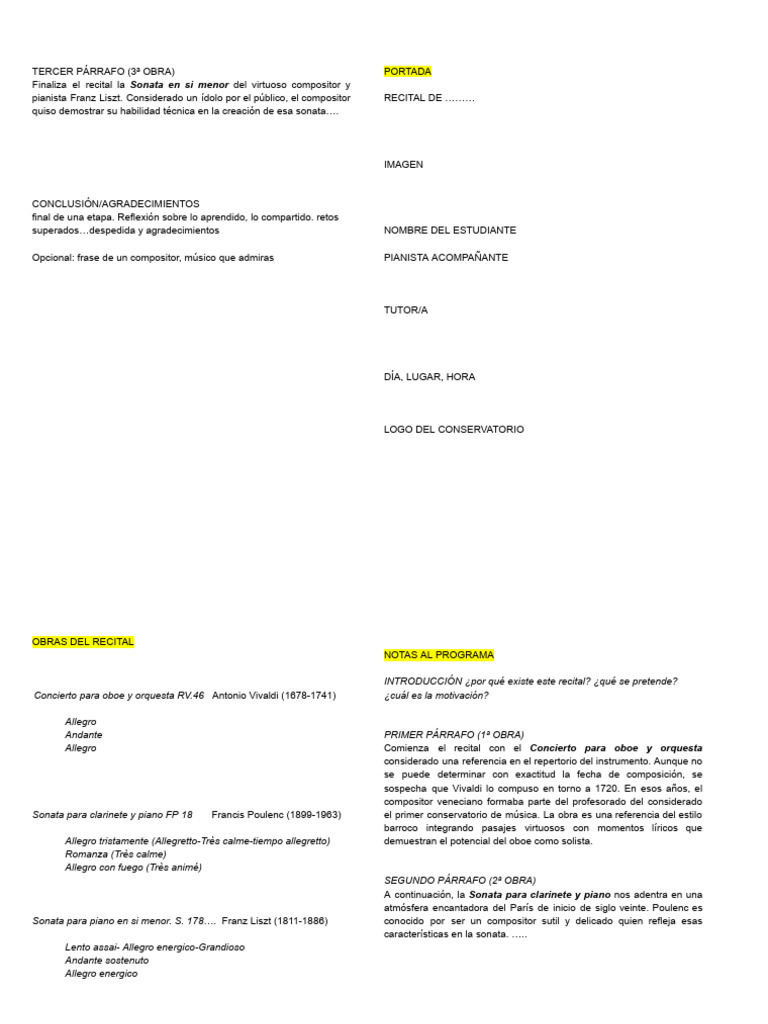 Notas Al Programa 6º HM Plantilla de Ejemplo | PDF | Sonata | Franz Liszt
