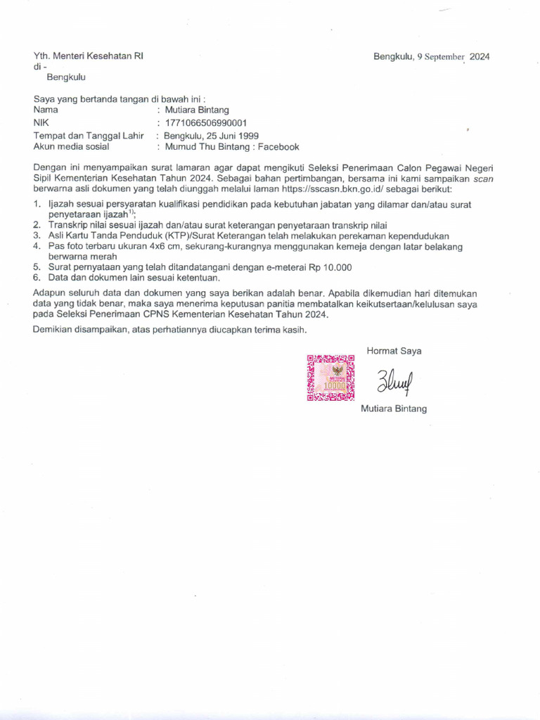 Surat Lamaran Mutiara Scan | PDF