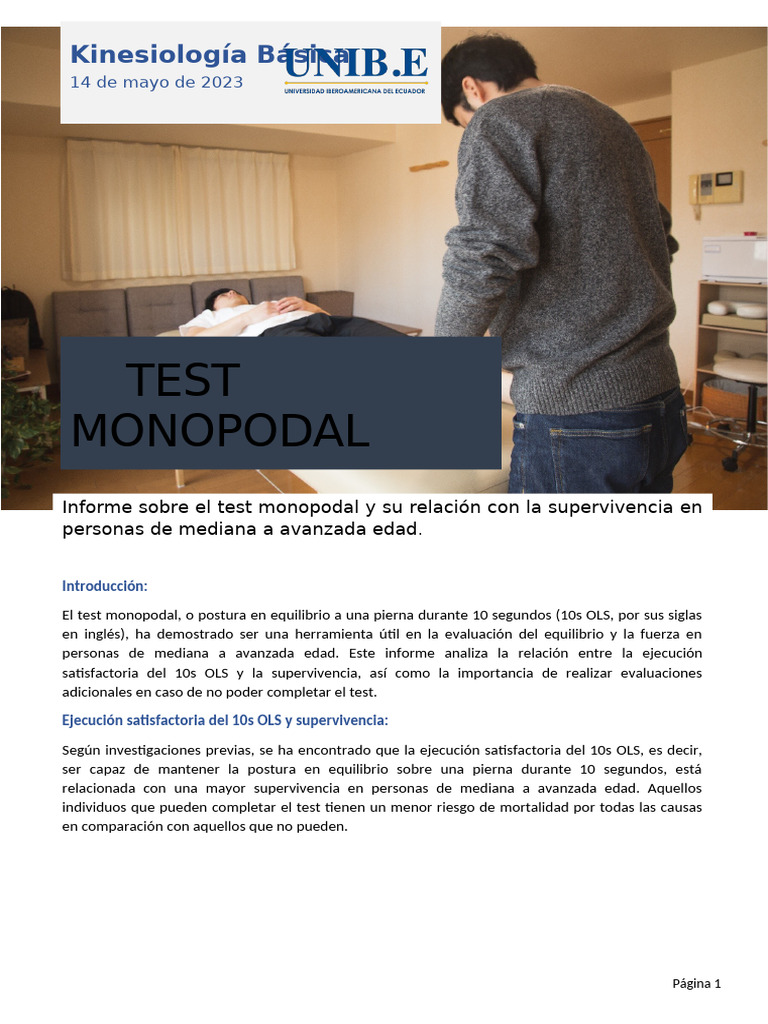 Test Monopodal y Supervivencia en Mayores | PDF | Especialidades ...