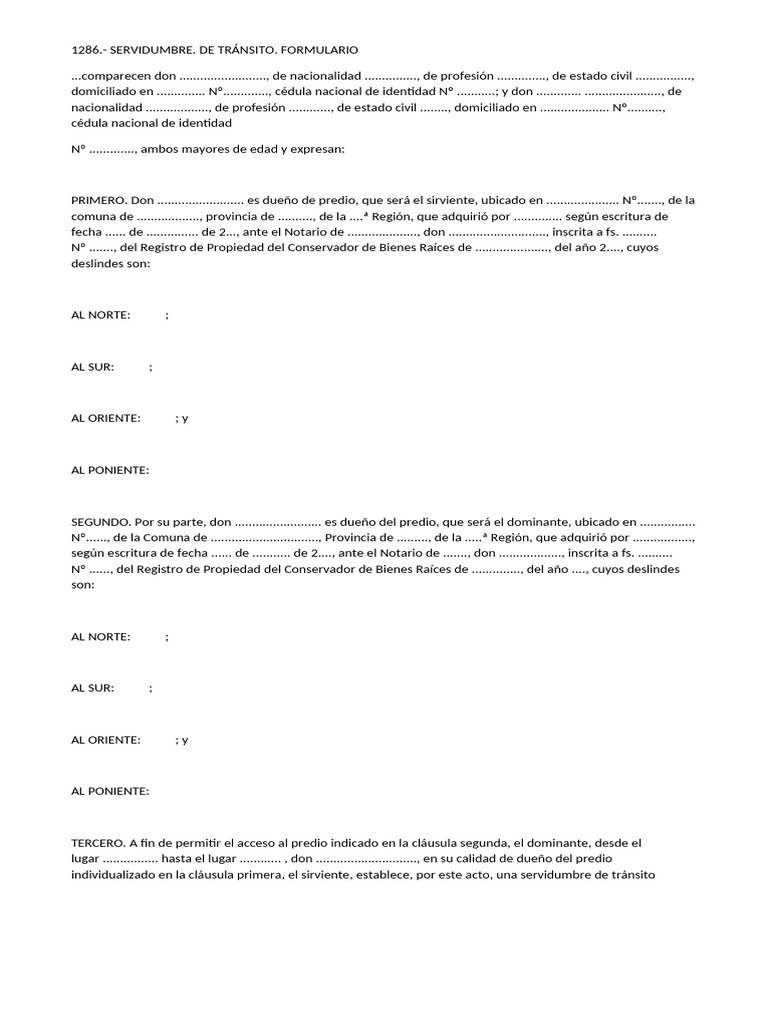 Servidumbre. de Tránsito. Formulario | PDF