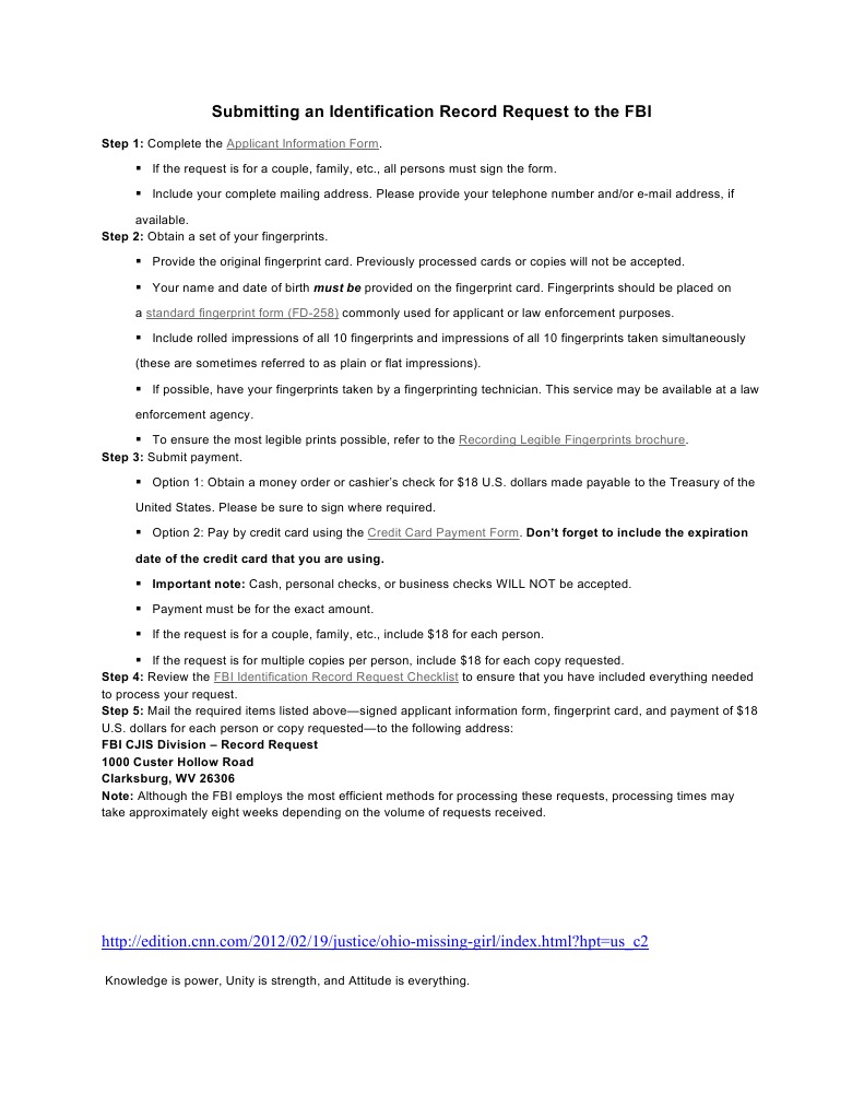 Submitting An Identification Record Request To The FBI: Applicant ...