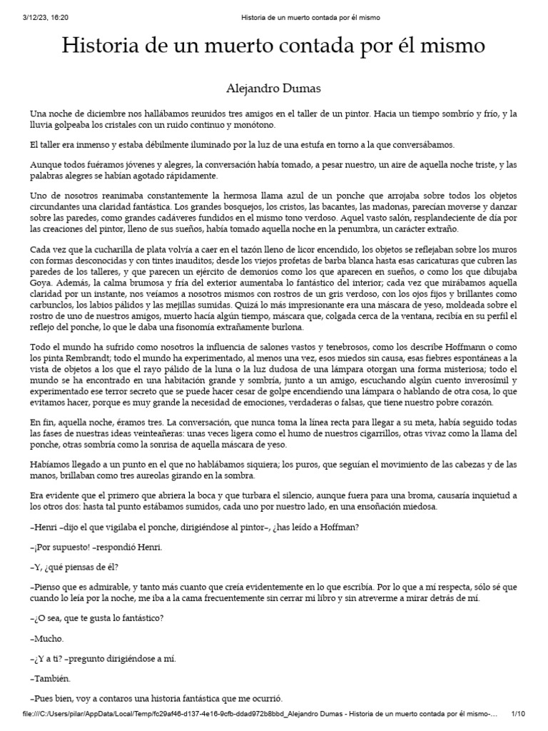 Historia de Un Muerto Contada Por Él Mismo - Alexandre Dumas | PDF | Amor