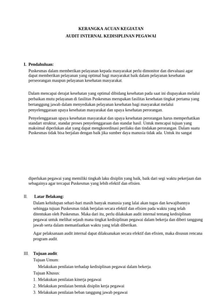 Contoh Kerangka Acuan Audit Internal Kia | PDF