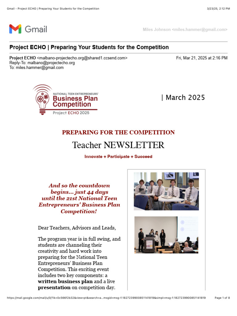 Gmail - Project ECHO - Preparing Your Students For The Competition ...