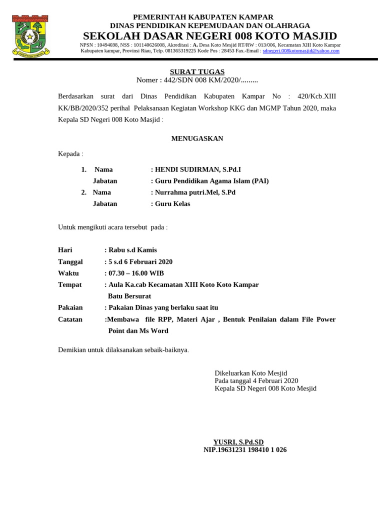 Surat Keterangan MGMP | PDF