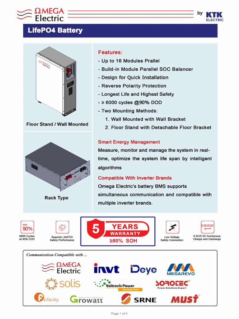 Brochure - Omega Electric, LifePO4 Battery - 1 | PDF
