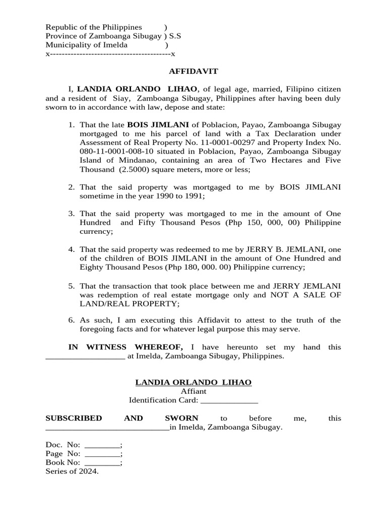 Affidavit of Mortgage Redemption | PDF