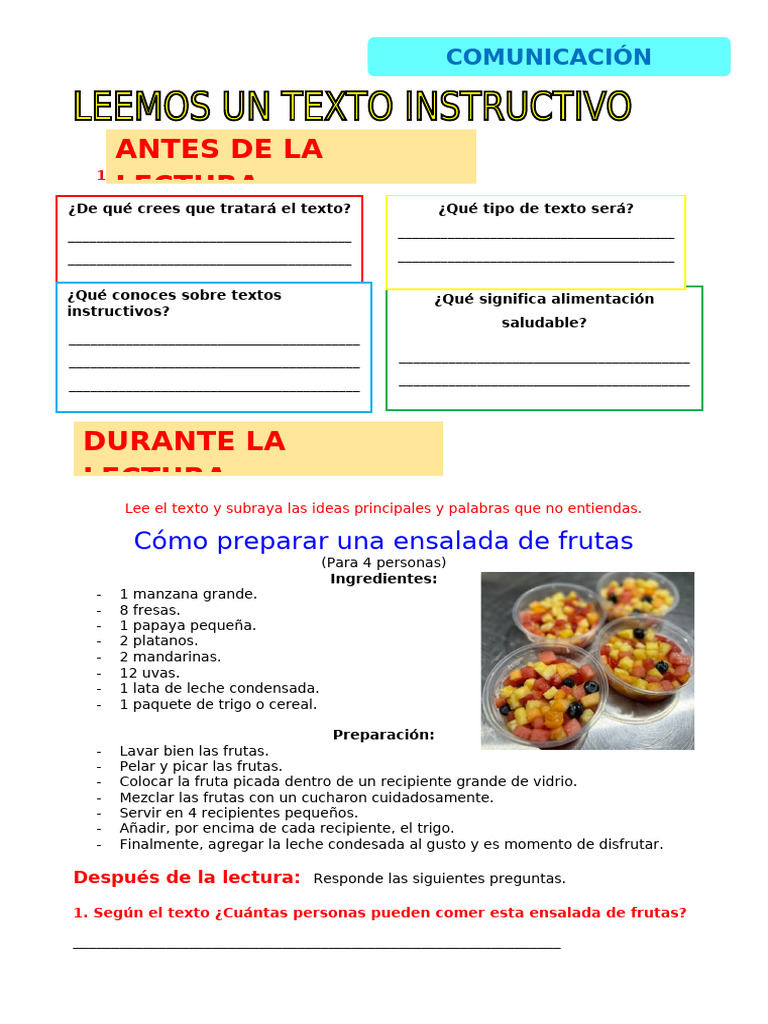 Ficha Comunicacion-Leemos Un Texto Instructivo | PDF | Fruta | ensalada