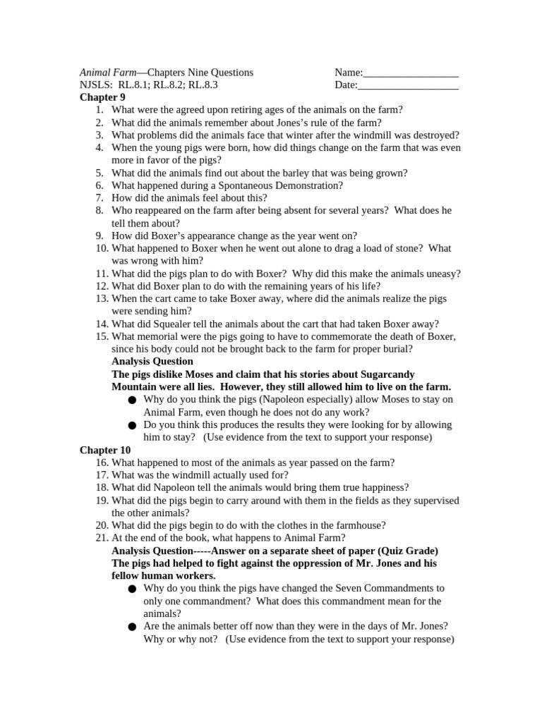 Animal Farm-Chapter Nine and Ten | PDF