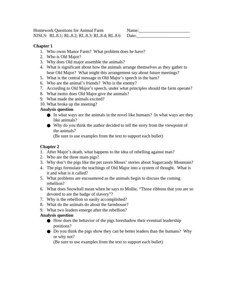 Animal Farm - Ch. 1 and 2 | PDF