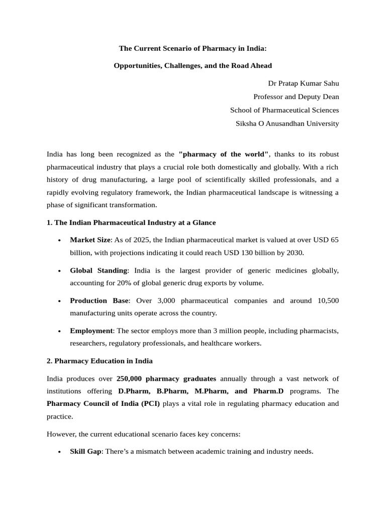 Current Scenario of Pharmacy in India | PDF | Pharmacy | Pharmaceutical Industry