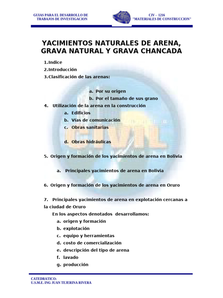 Yacimientos Naturales de Arena, Grava y Grava Chancada | PDF | Grava ...