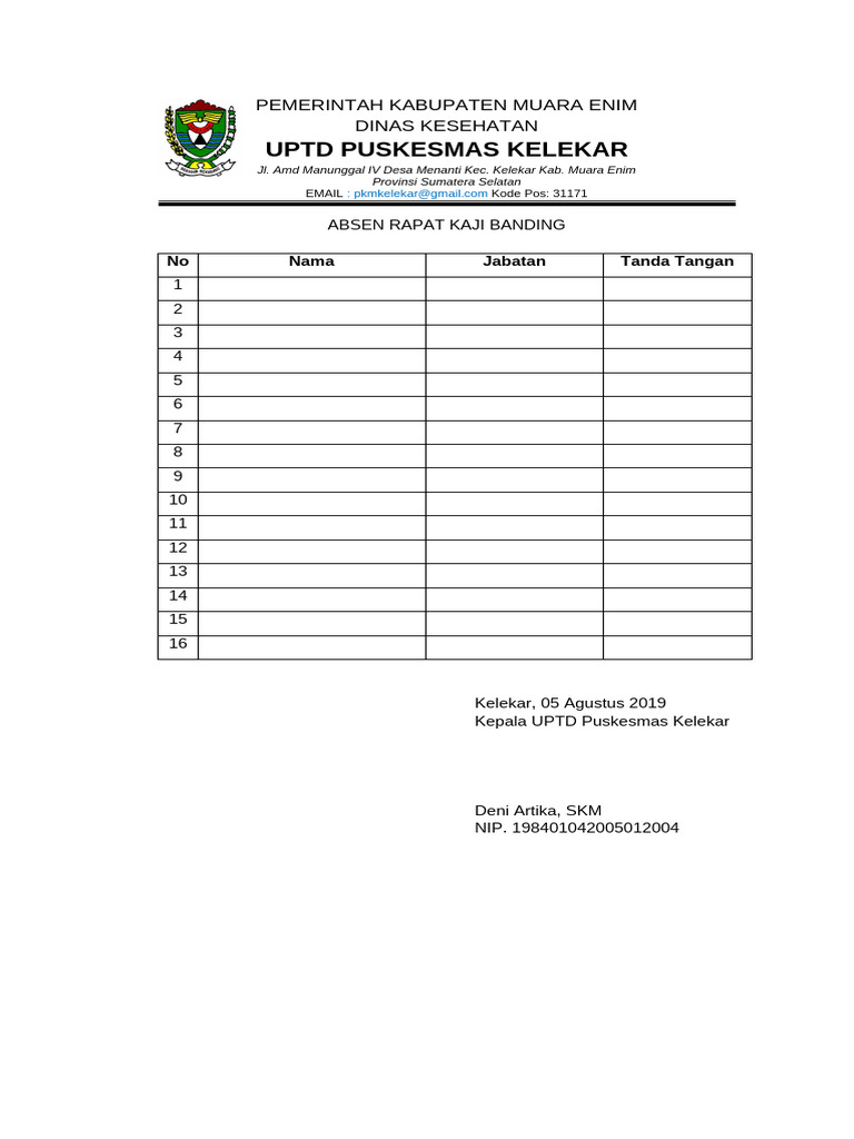 Absen Rapat Kaji Banding 2019 | PDF