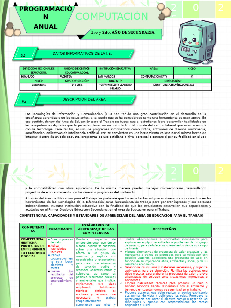 PROGRAMACIÓN ANUAL 1º EPT COMPUTACION 2025 | PDF | Evaluación | Informática