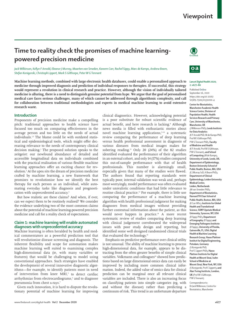 Time-to-reality-check-the-promises-of-machine-lear | PDF | Causality | Machine Learning