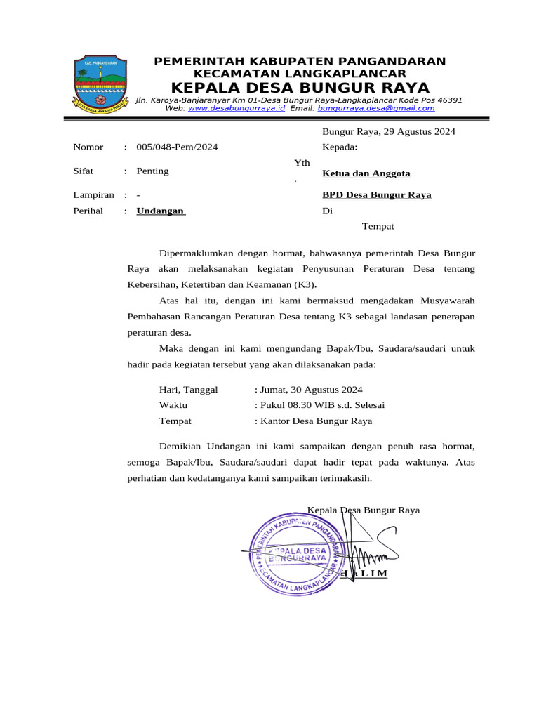 SURAT UNDANGAN_Perdes K3 2024 | PDF