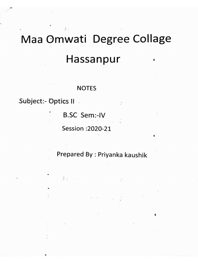 BSC 4th Sem Physics Optics II | PDF