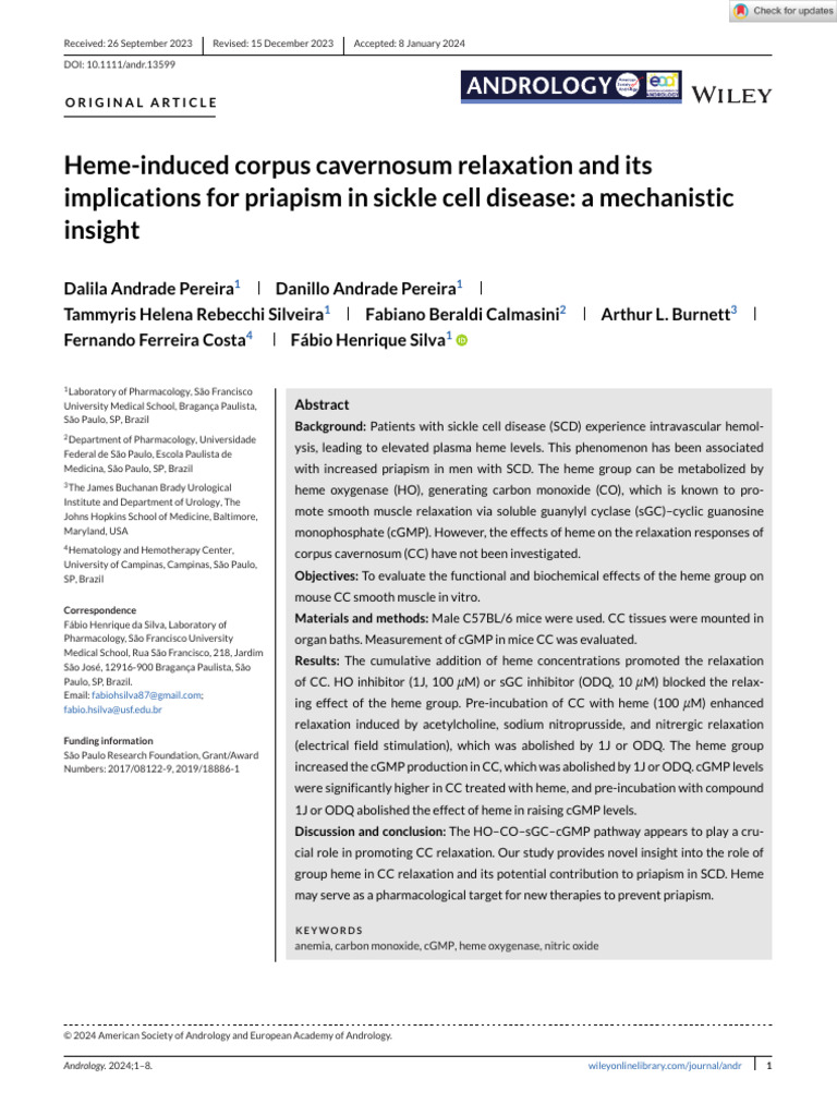 Andrology - 2024 - Pereira - Heme Induced Corpus Cavernosum Relaxation ...