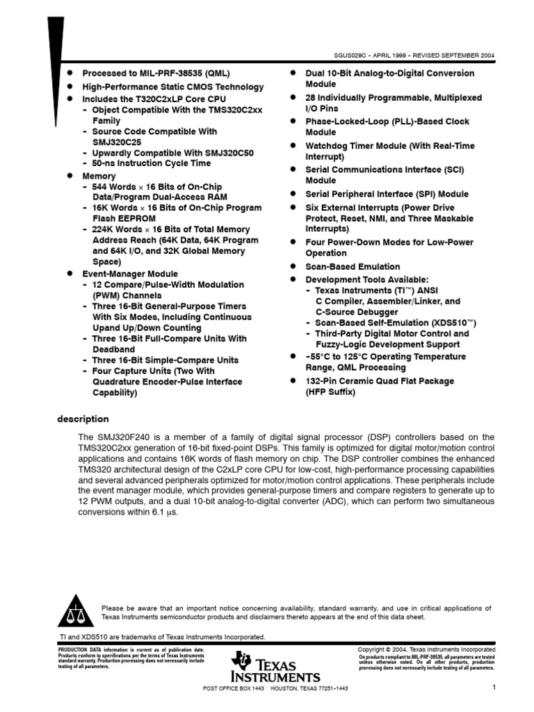smj320f240 | PDF | Input/Output | Microcontroller