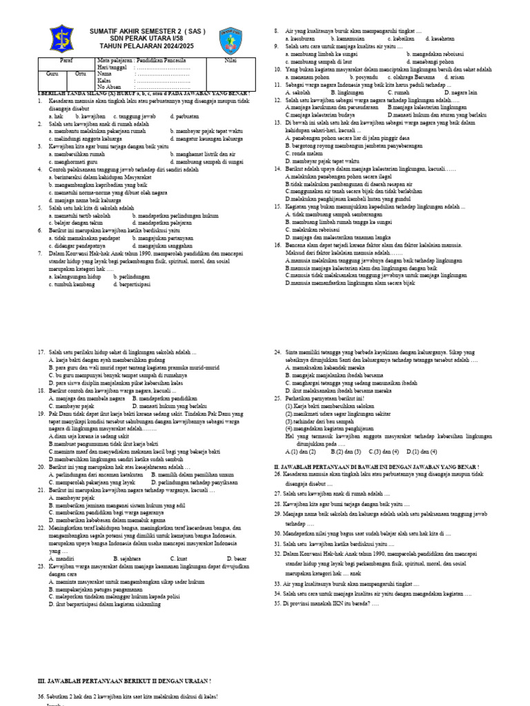 9 Sas Pend Pancasila Smt 2 Kelas 6 2024-2025 | PDF
