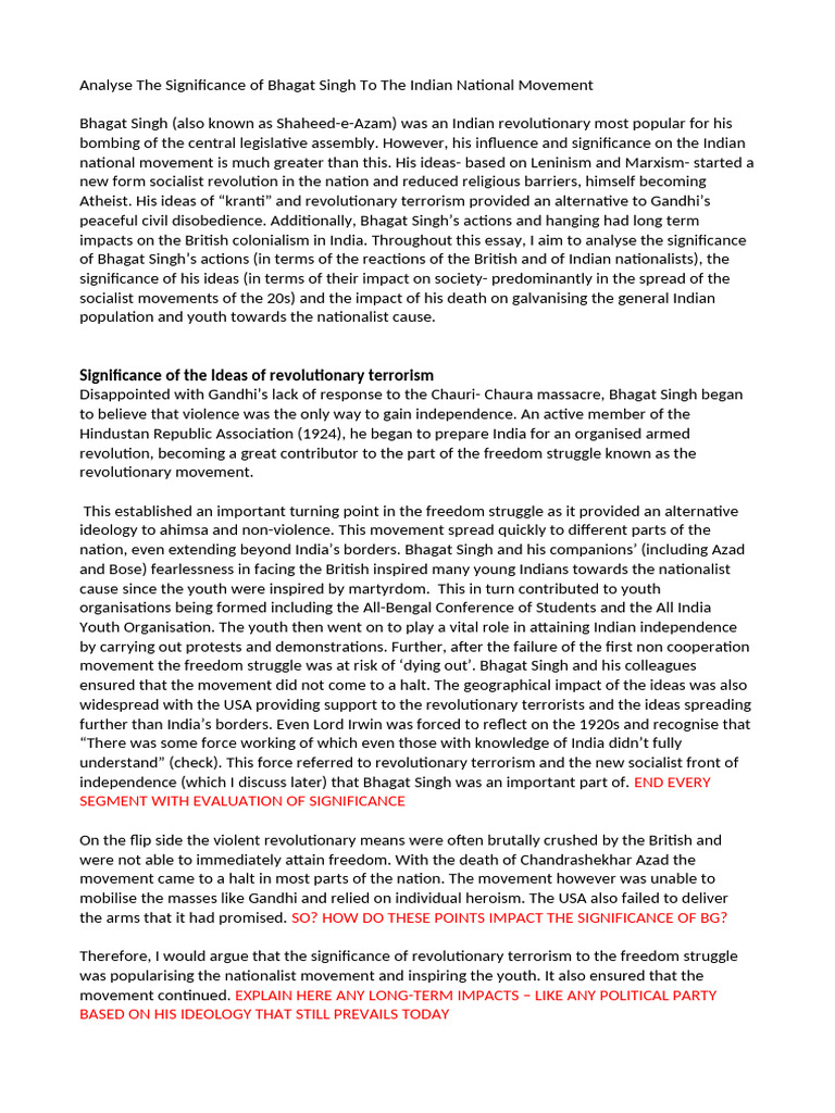 History Coursework Bhagat Singh | PDF | Indian Independence Movement ...