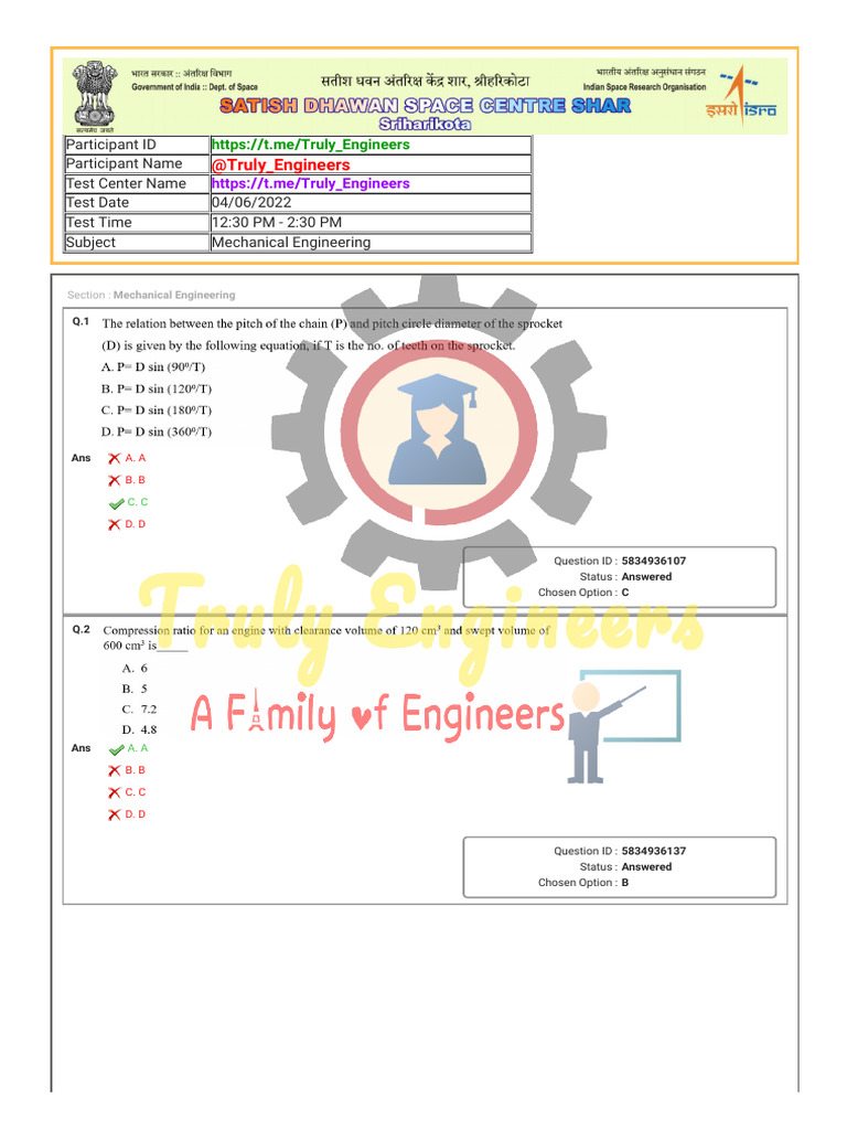 ISRO SDSC SHAR ME Ans Key @truly - Engineers | PDF