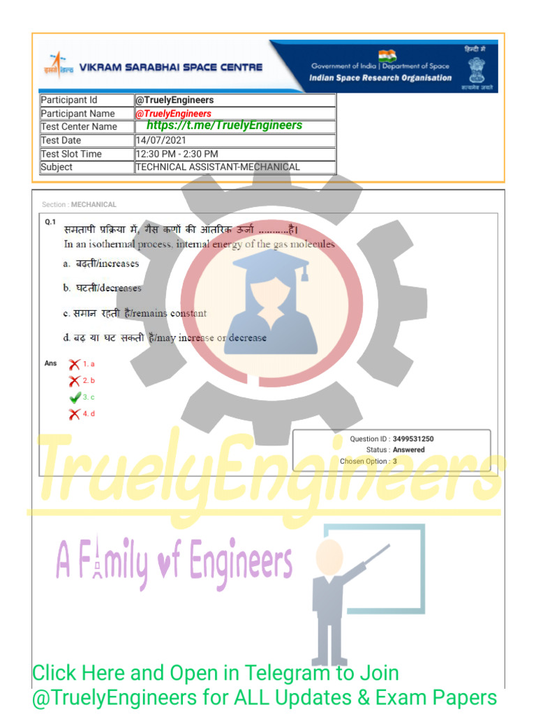 ISRO VSSC TA Mech Answer Key @TruelyEngineers | PDF