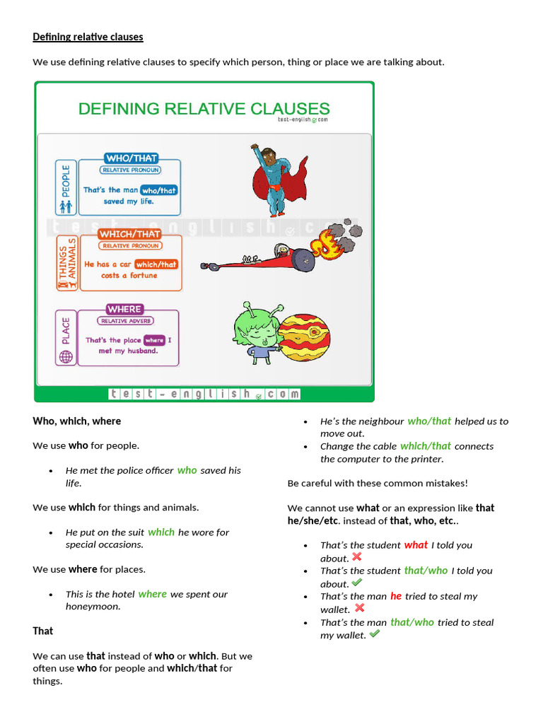 Defining Relative Clauses | PDF | Clause | Syntax