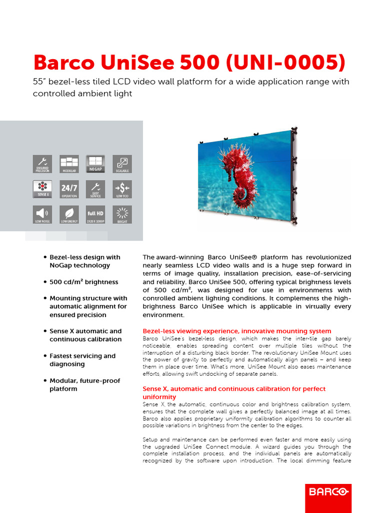 Barco UniSee 500 - UNI-0005 - en | PDF | Backlight | Display Technology