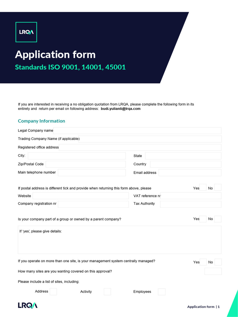 LRQA Sales Application Form v2.1 | PDF | Business