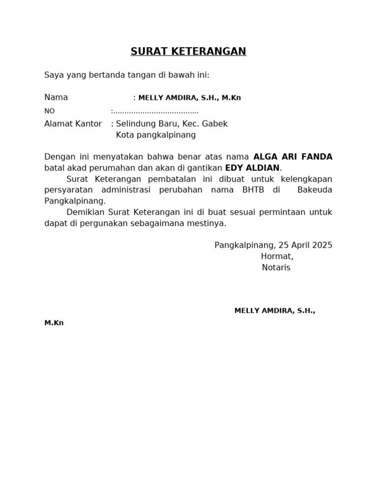 Surat Keterangan Notaris | PDF