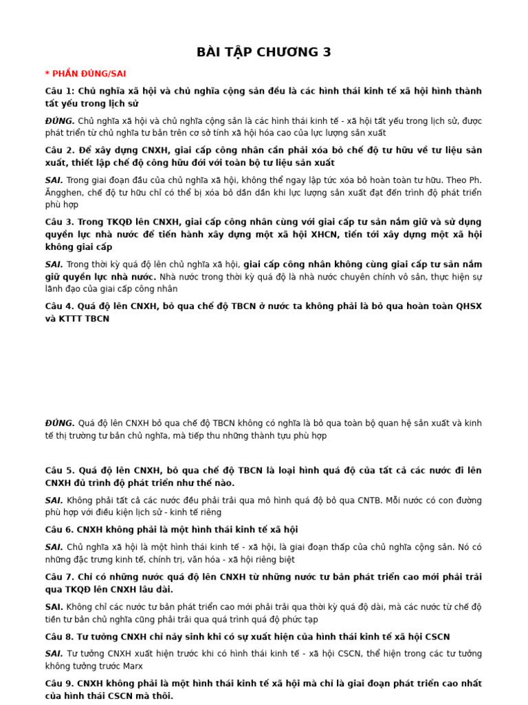 BÀI TẬP CNXH CHƯƠNG 3,4 | PDF